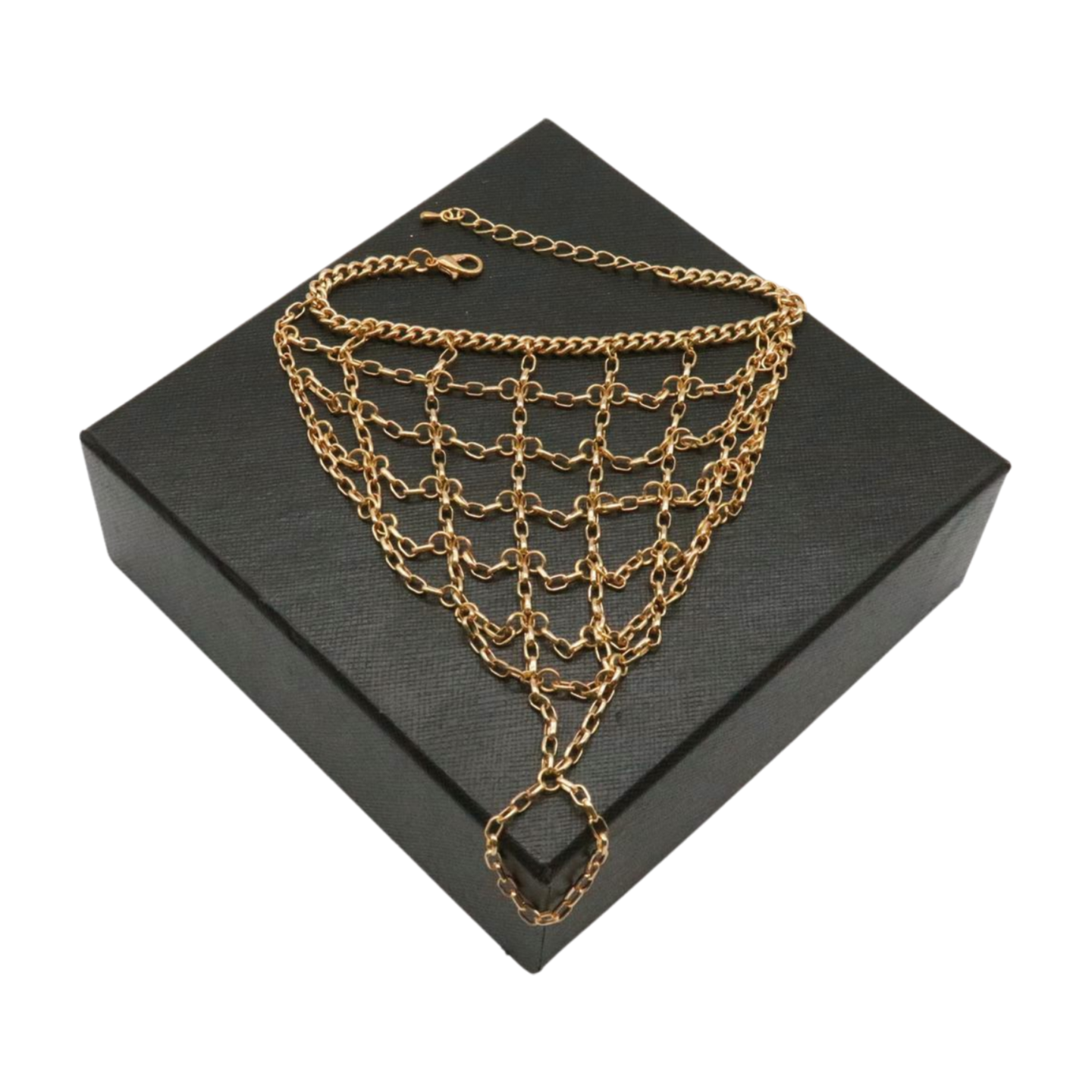 Gold Metal Hand Chain Bracelet Web Net Ring One Size Fits All ...