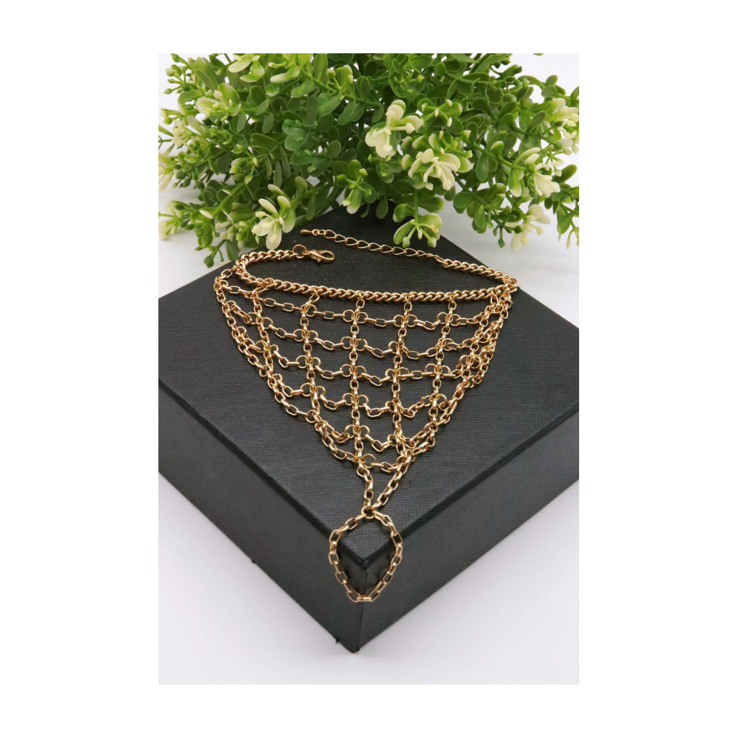 Gold Metal Hand Chain Bracelet Web Net Ring One Size Fits All ...