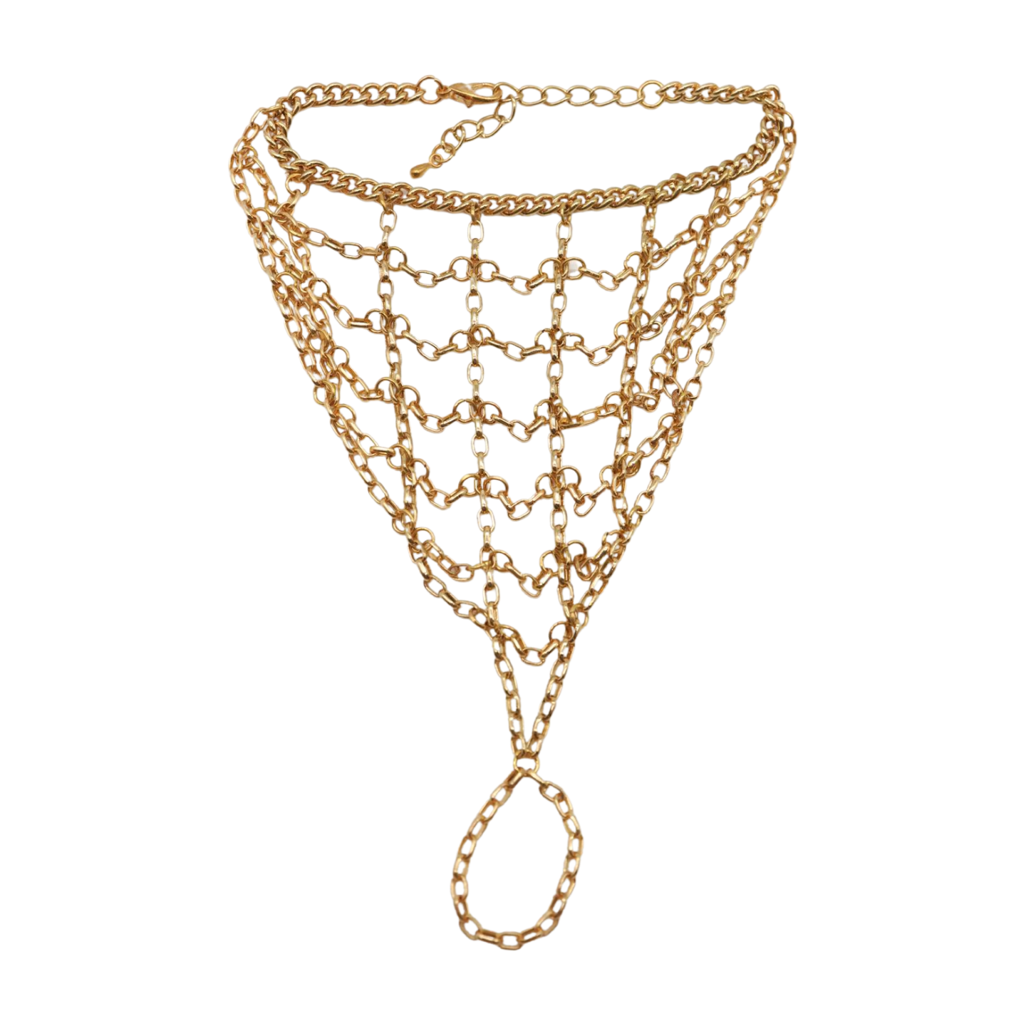 Gold Metal Hand Chain Bracelet Web Net Ring One Size Fits All ...