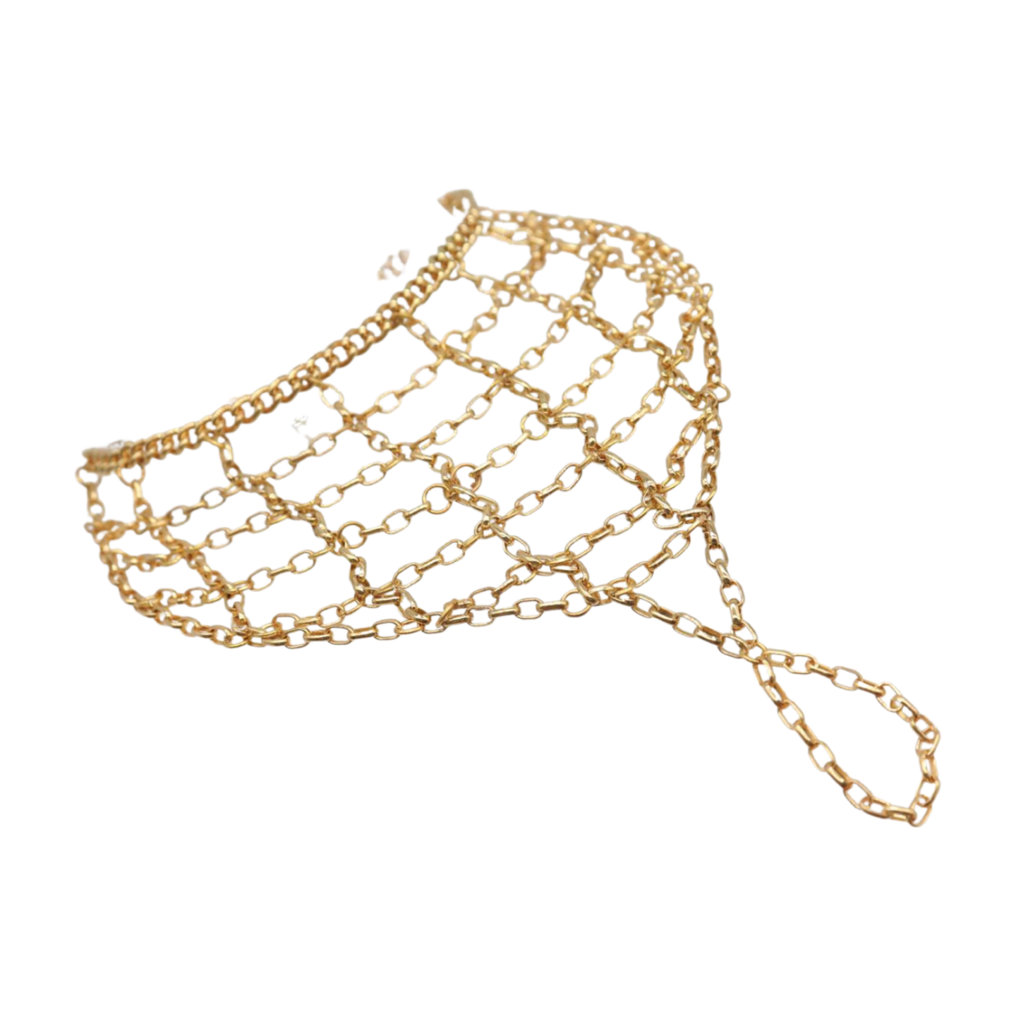 Gold Metal Hand Chain Bracelet Web Net Ring One Size Fits All ...