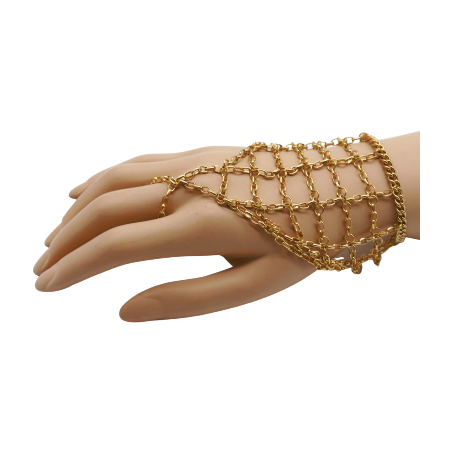 Gold Metal Hand Chain Bracelet Web Net Ring One Size Fits All ...