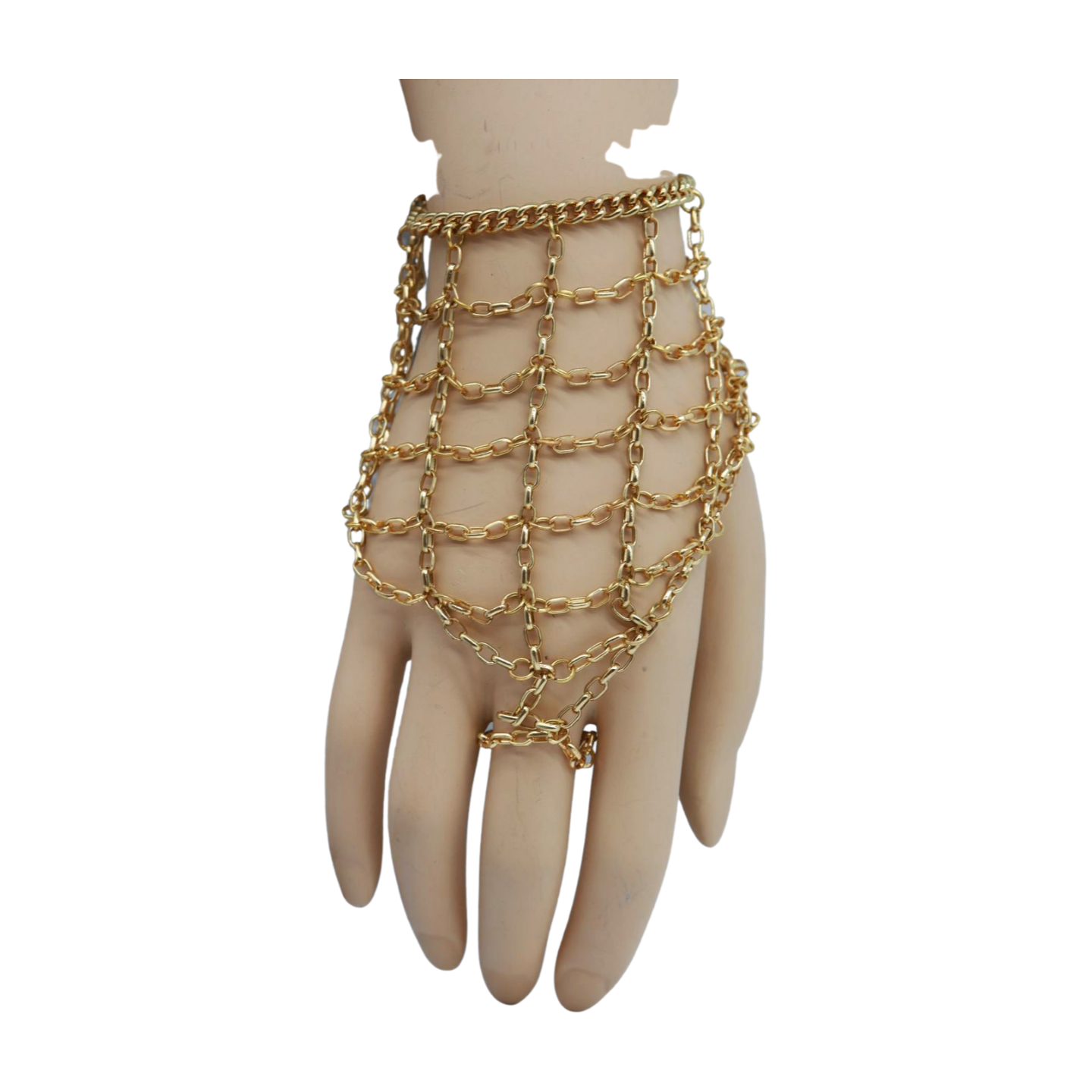 Gold Metal Hand Chain Bracelet Web Net Ring One Size Fits All ...