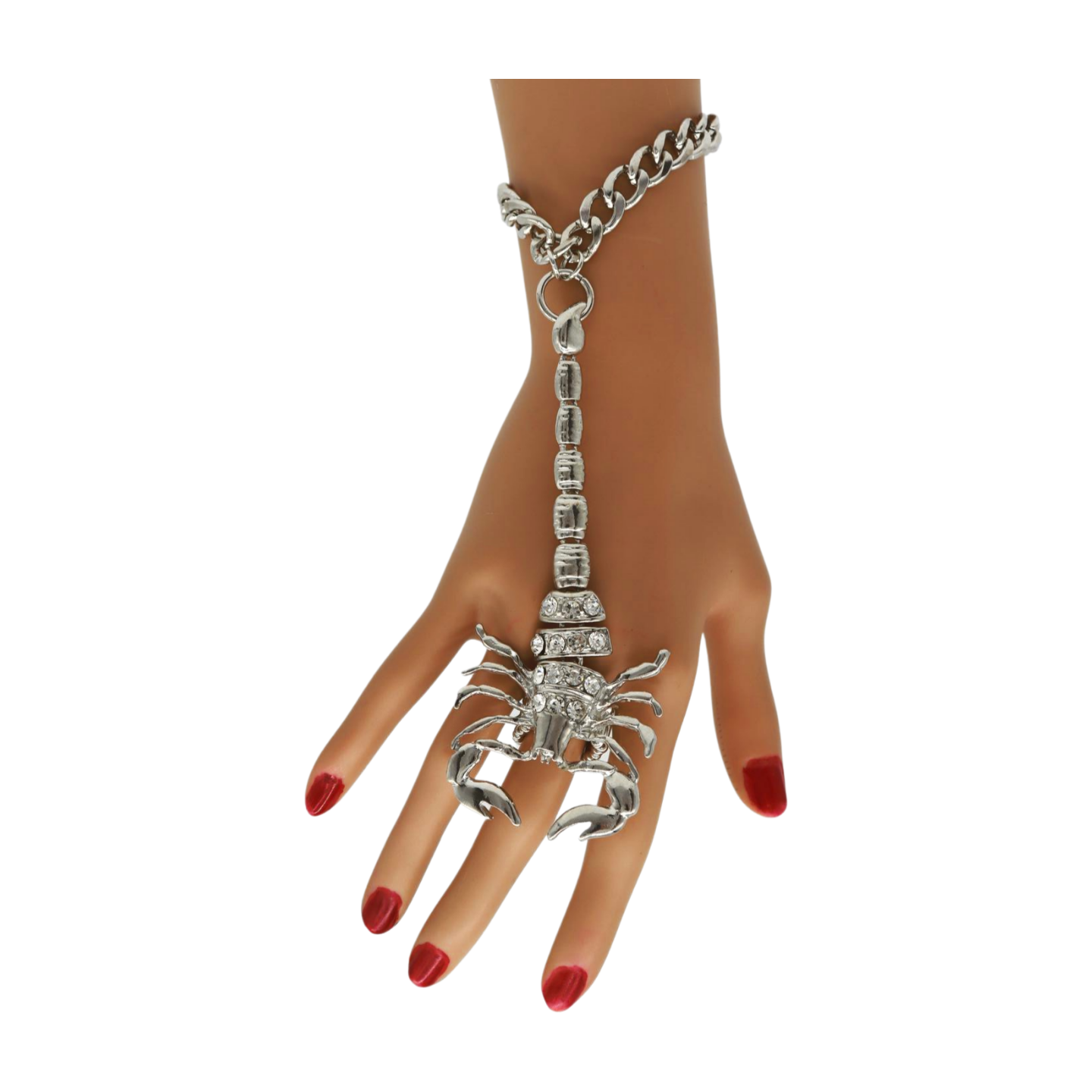 Women Silver Wrist Hand Chain Bracelet Scorpion Connected Ring One Siz ...