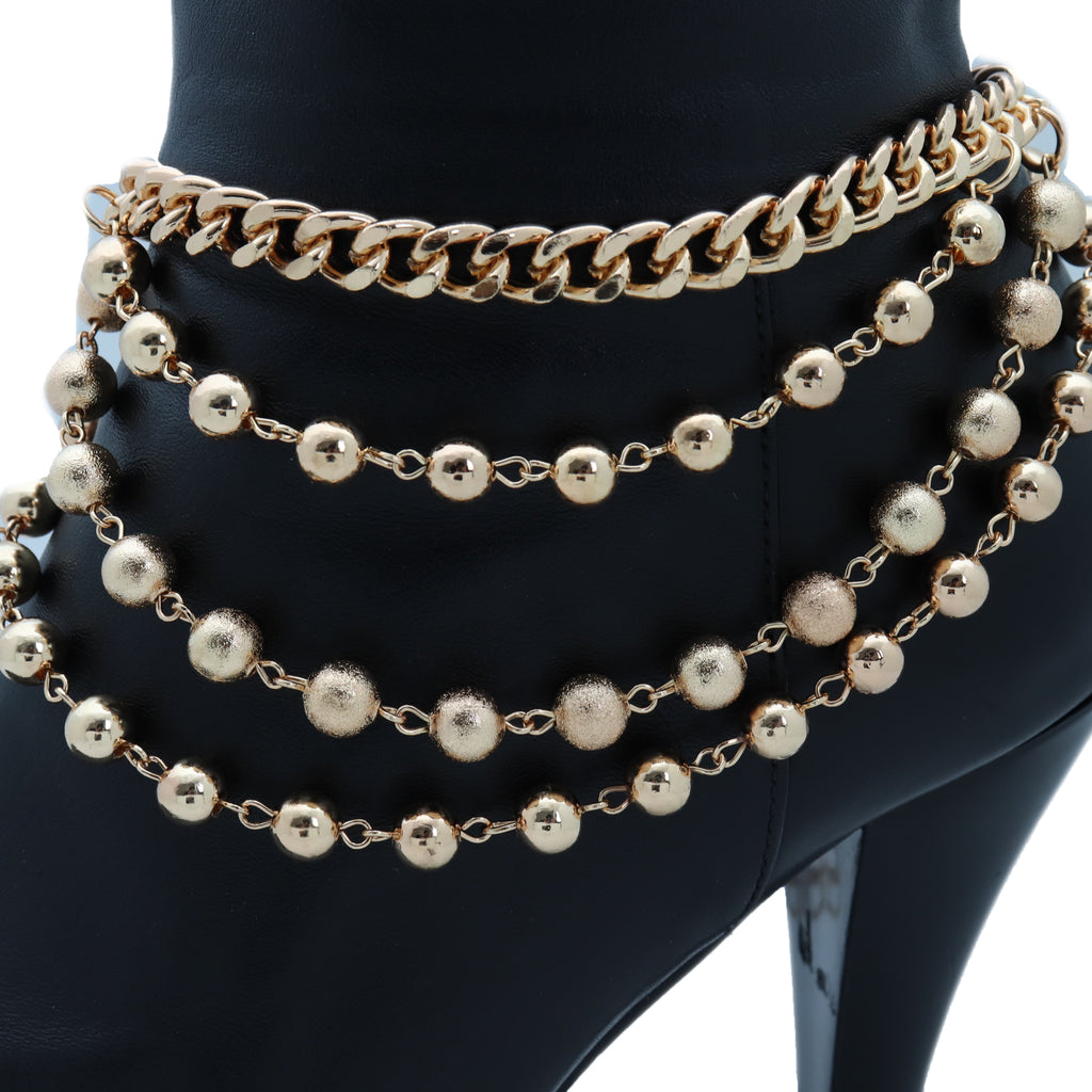 Women Gold Metal Western Boot Chain Bracelet Anklet Shoe Bling Waves B ...