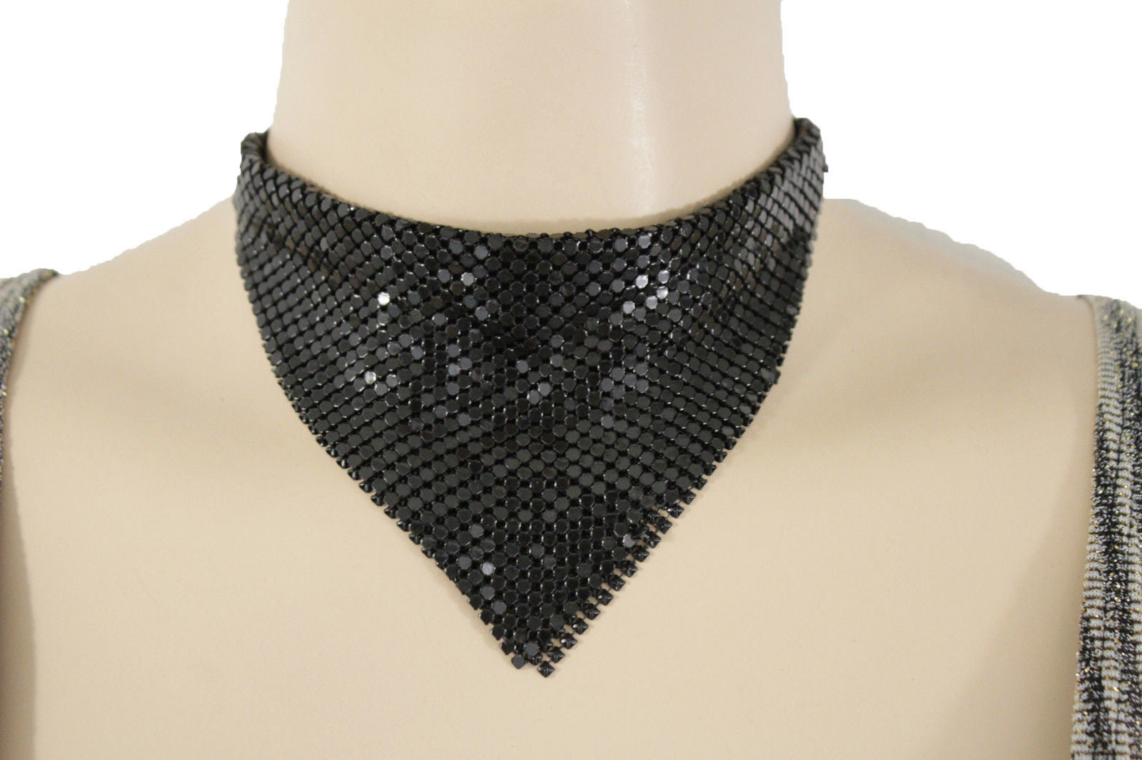 Women Black Gold Mesh Jewelry Short Choker Necklace Bandana ...
