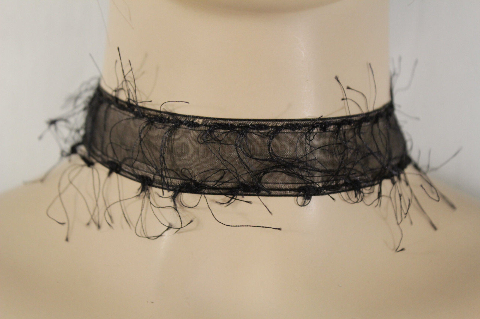 Black Narrow Fabric Fringes Short Gothic Punk Choker Necklace Women Un ...