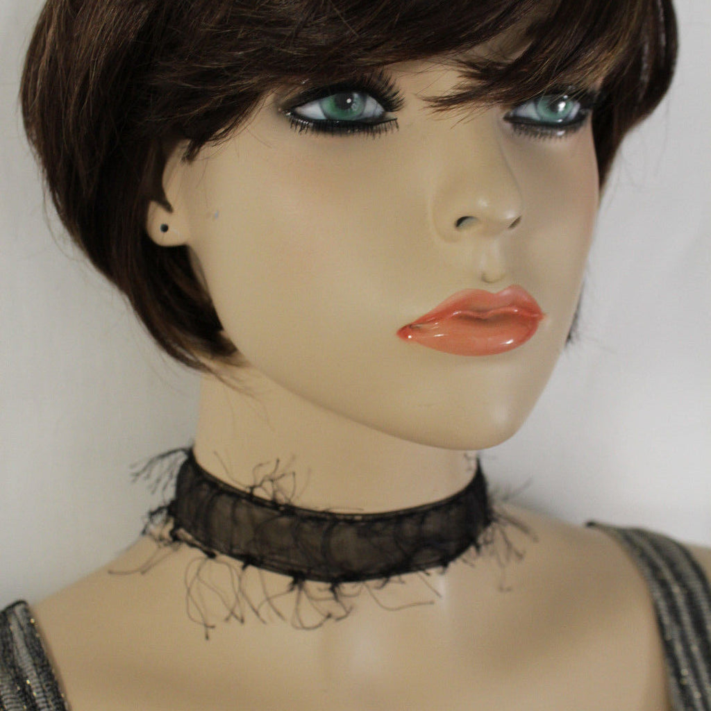 Black Narrow Fabric Fringes Short Gothic Punk Choker Necklace Women Un ...