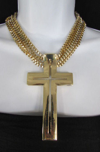Gold Metal Dangle Chain Links Choker Necklace Large Cross – alwaystyle4you