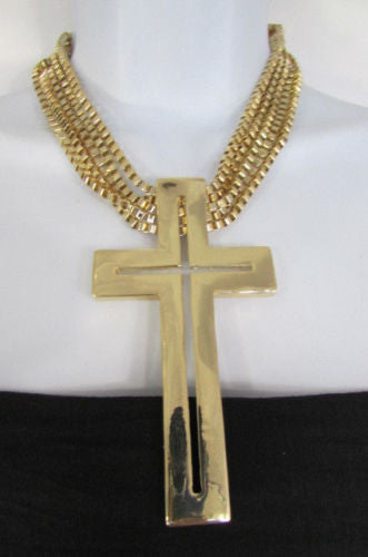 Gold Metal Dangle Chain Links Choker Necklace Large Cross – alwaystyle4you