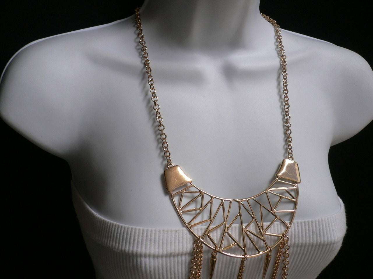 Gold Metal Body Chains Large Moon Geometric Shapes Pendant Long Neckla ...
