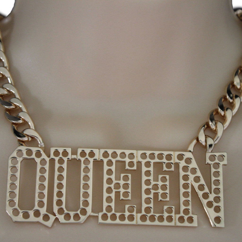 Gold Metal Chain Link Big QUEEN Holes Charm Short Necklace – alwaystyle4you