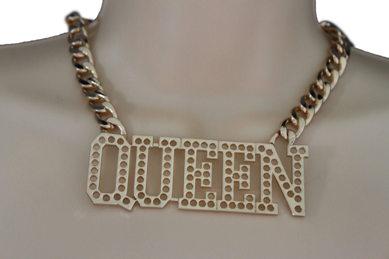 Gold Metal Chain Link Big QUEEN Holes Charm Short Necklace – alwaystyle4you