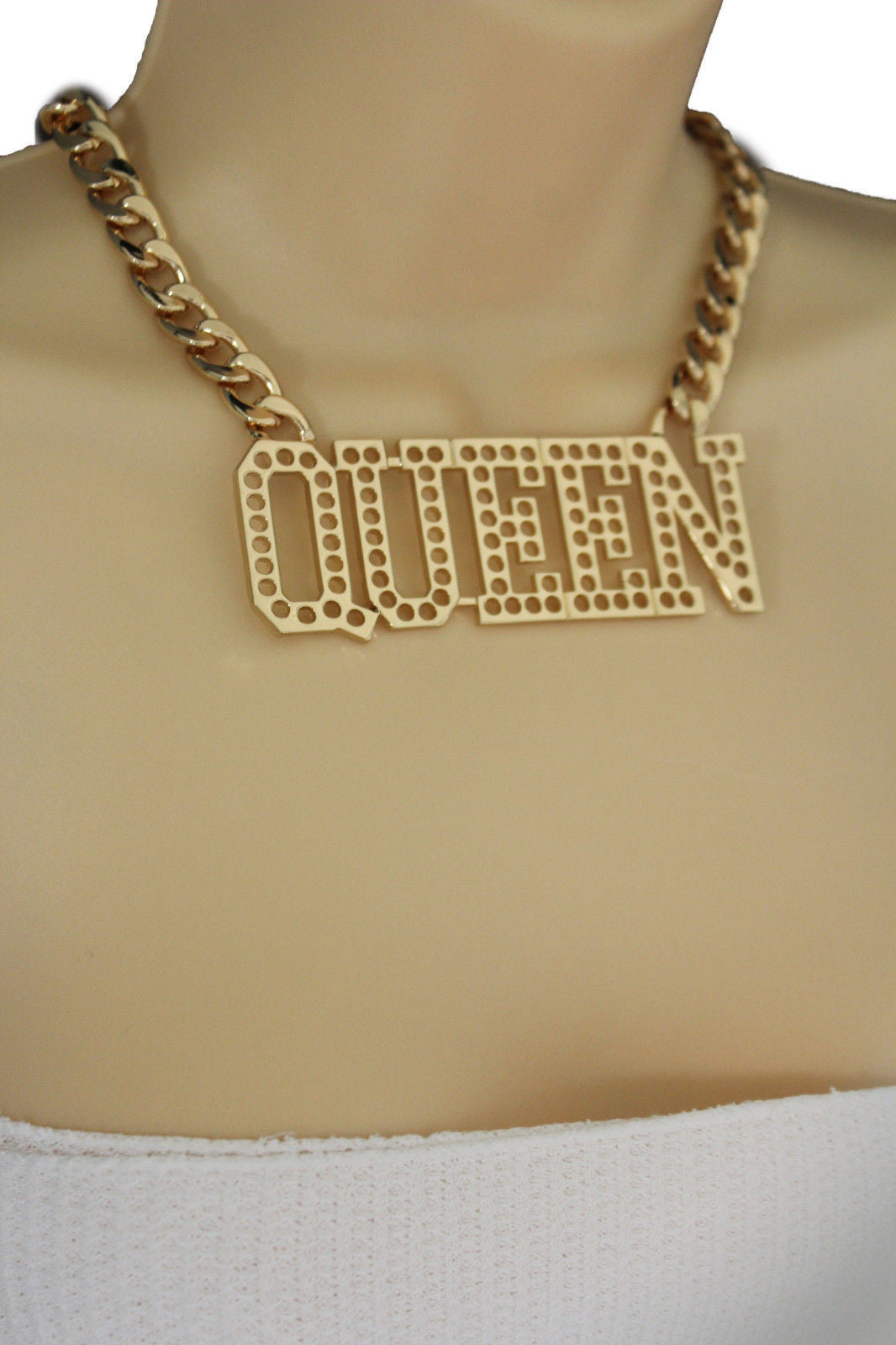 Gold Metal Chain Link Big QUEEN Holes Charm Short Necklace – alwaystyle4you