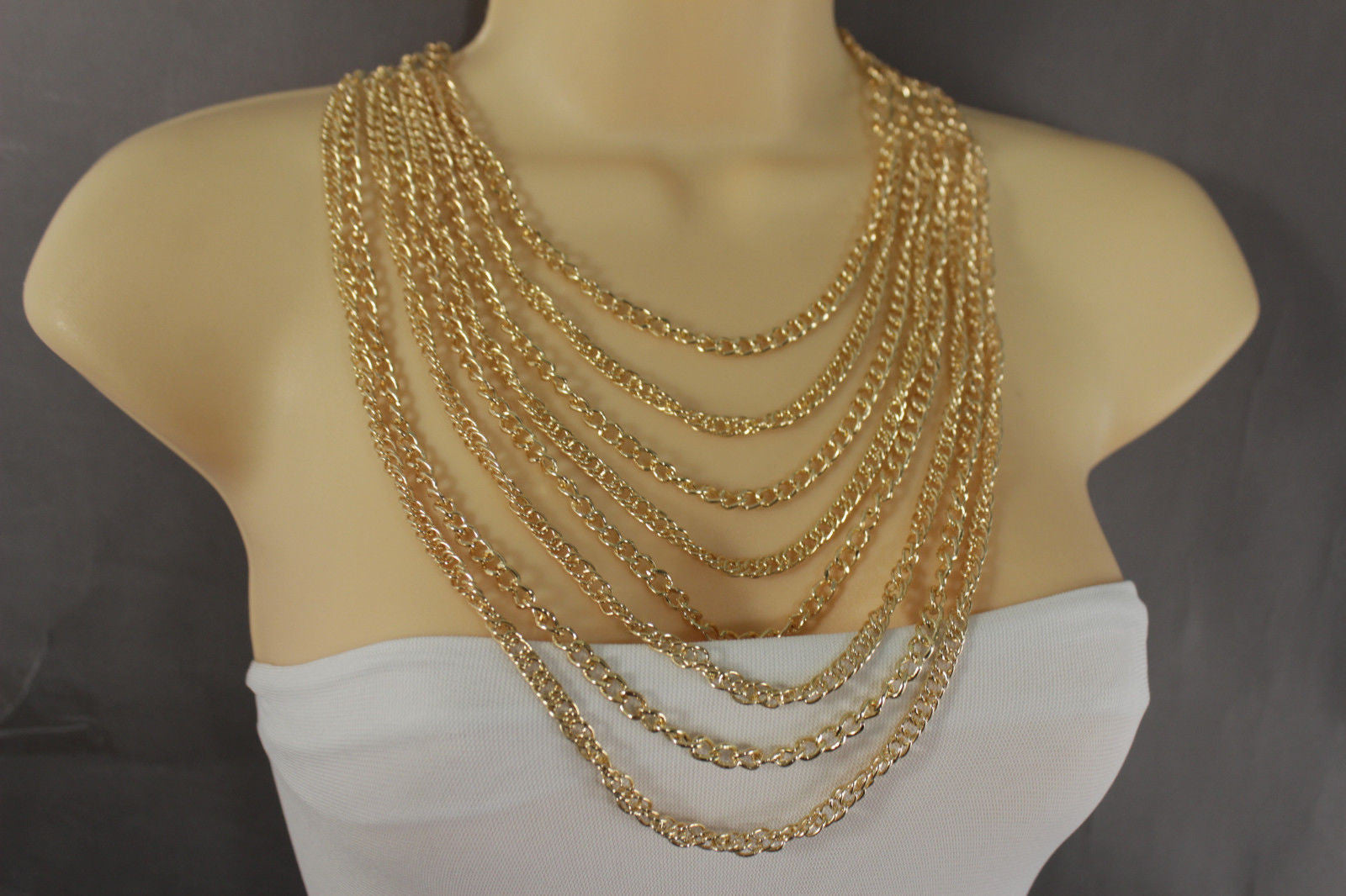 Gold Metal Chains Links 8 Strands Long Necklace – alwaystyle4you