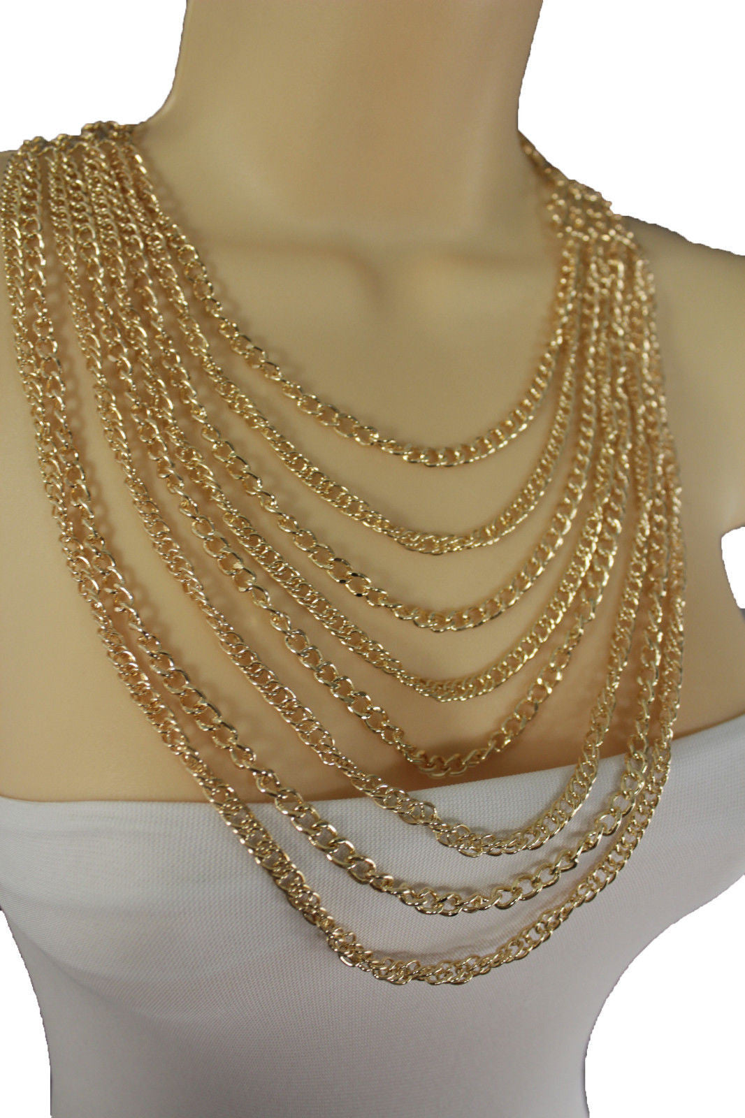 Gold Metal Chains Links 8 Strands Long Necklace – alwaystyle4you