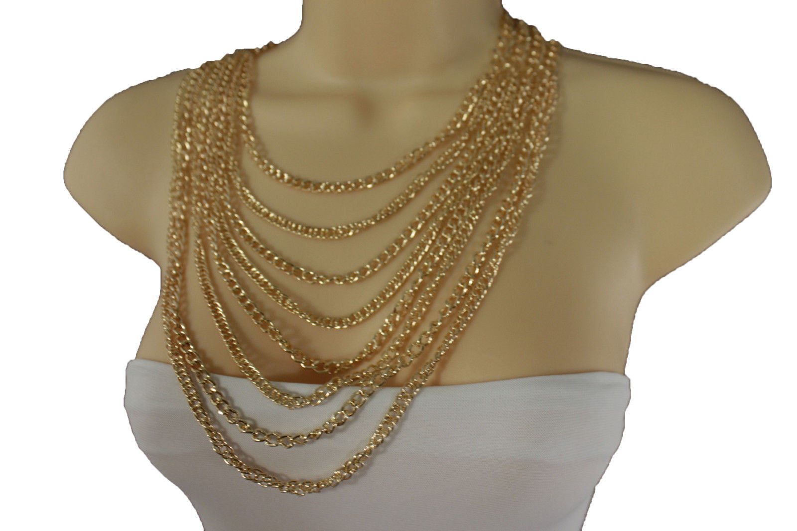 Gold Metal Chains Links 8 Strands Long Necklace – alwaystyle4you