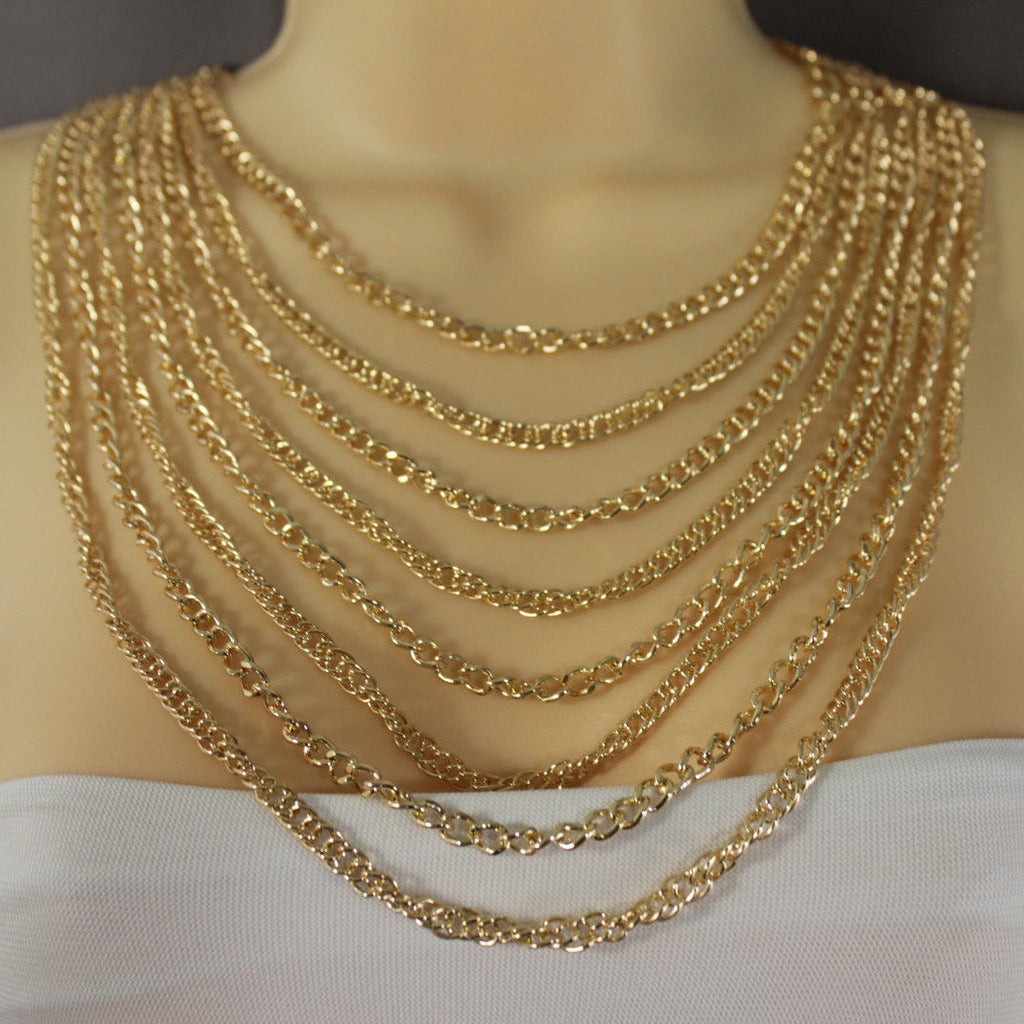 Gold Metal Chains Links 8 Strands Long Necklace – alwaystyle4you