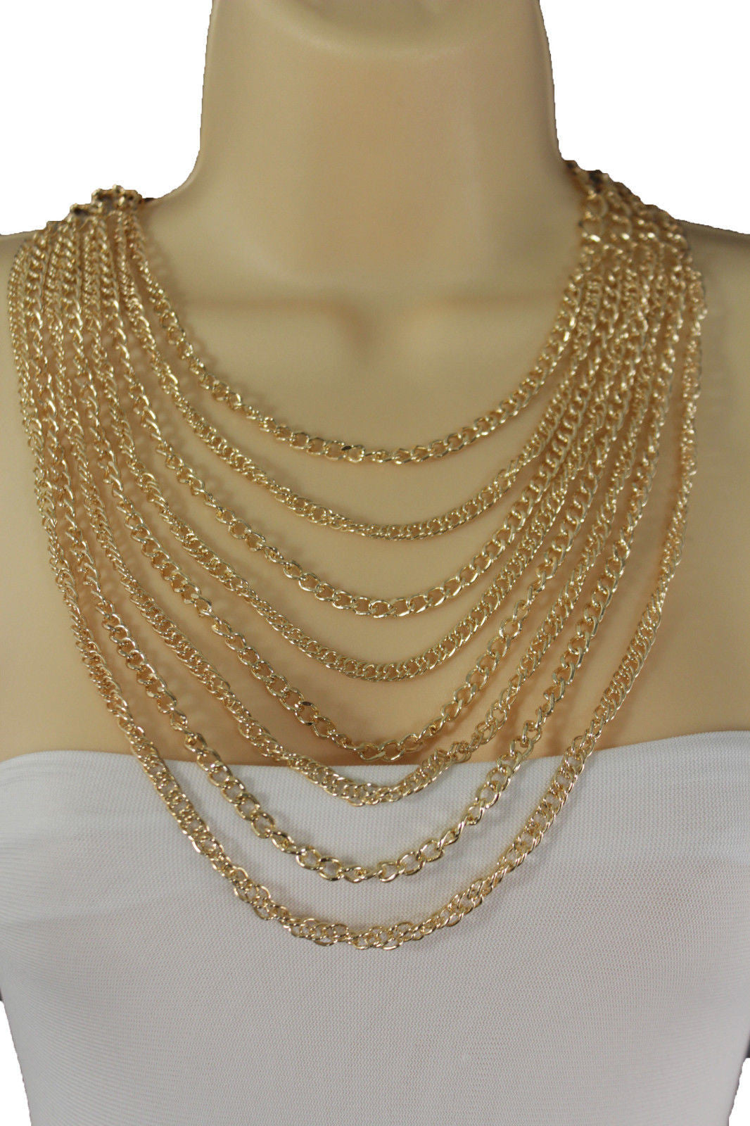 Gold Metal Chains Links 8 Strands Long Necklace – alwaystyle4you
