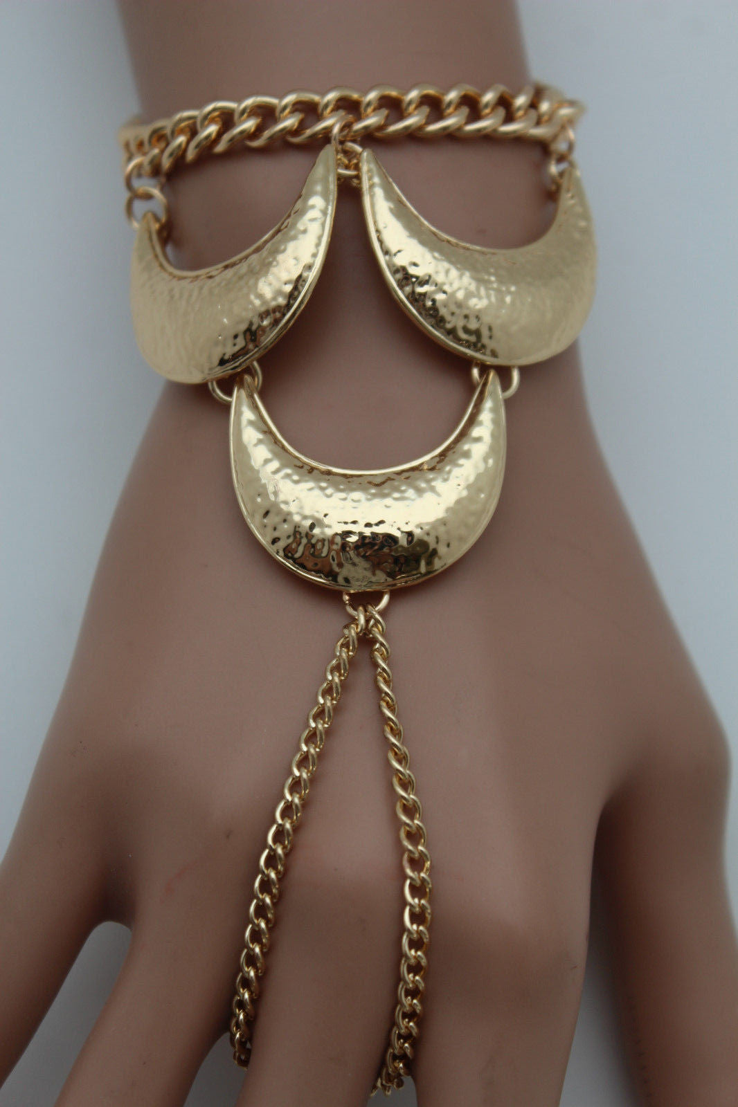 Gold Metal Hand Chain Bracelet Moons Crescent Casual Trendy ...