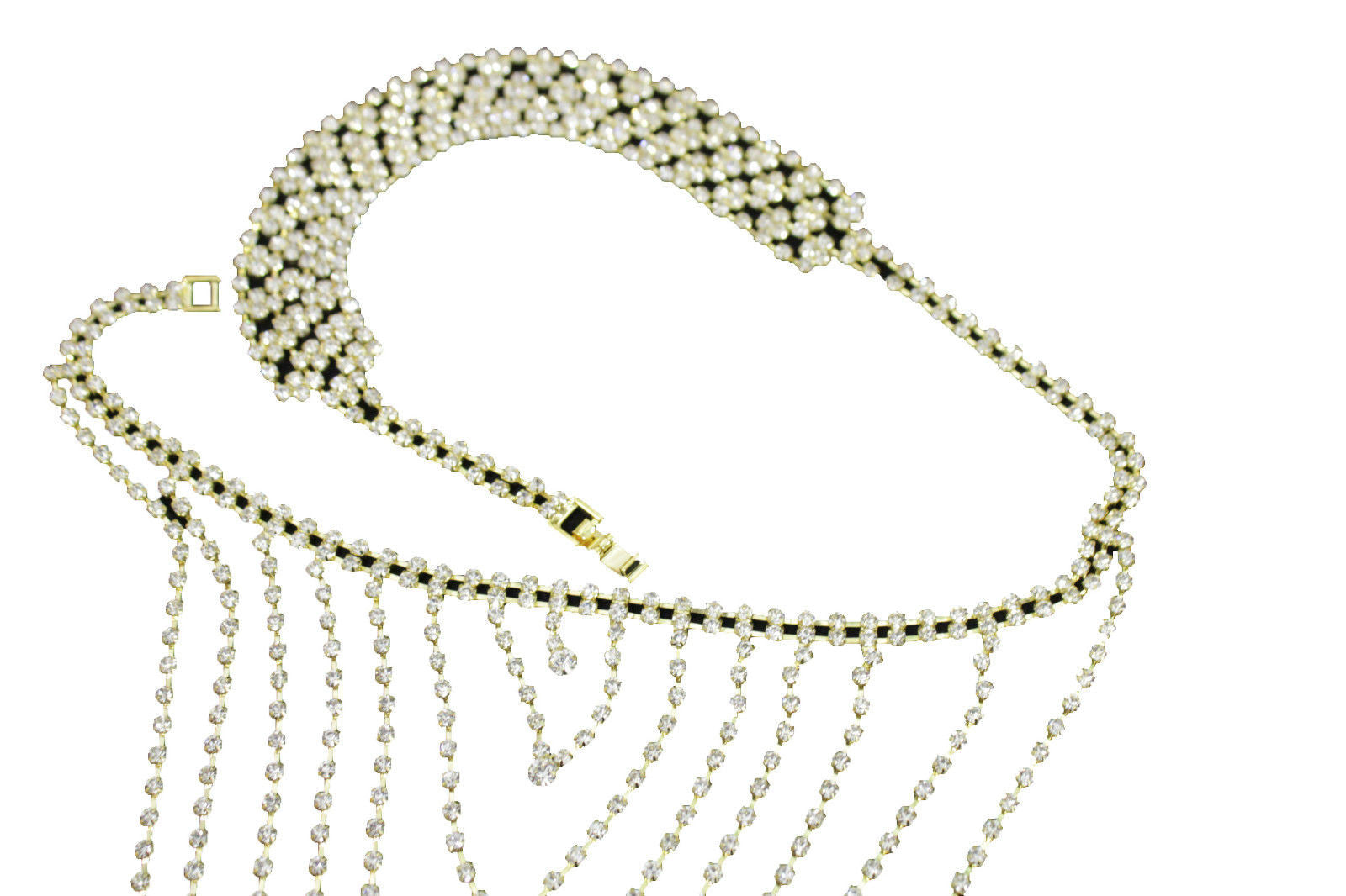 Gold Metal Hot Long Open Back Silver Rhinestones Drop Necklace Wedding ...