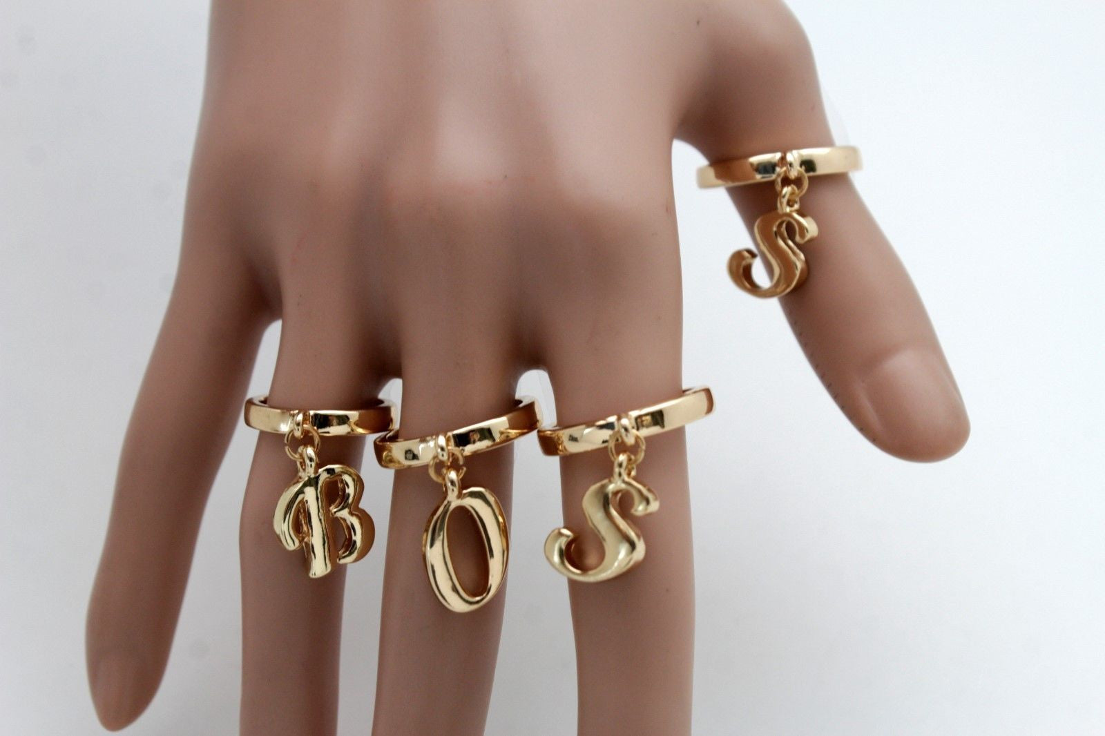Gold Metal Wide Band 4 Fingers Rings Set BOSS Women Trendy – alwaystyle4you
