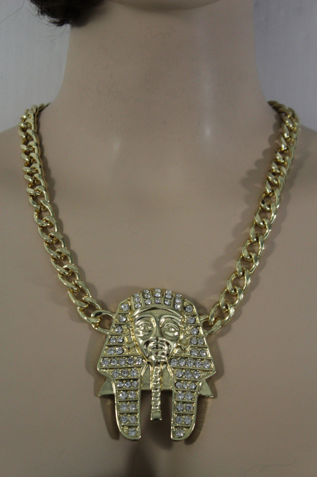 Gold Silver Metal Chain Egyptian Pharaoh Pendant Silver Rhinestones Be ...
