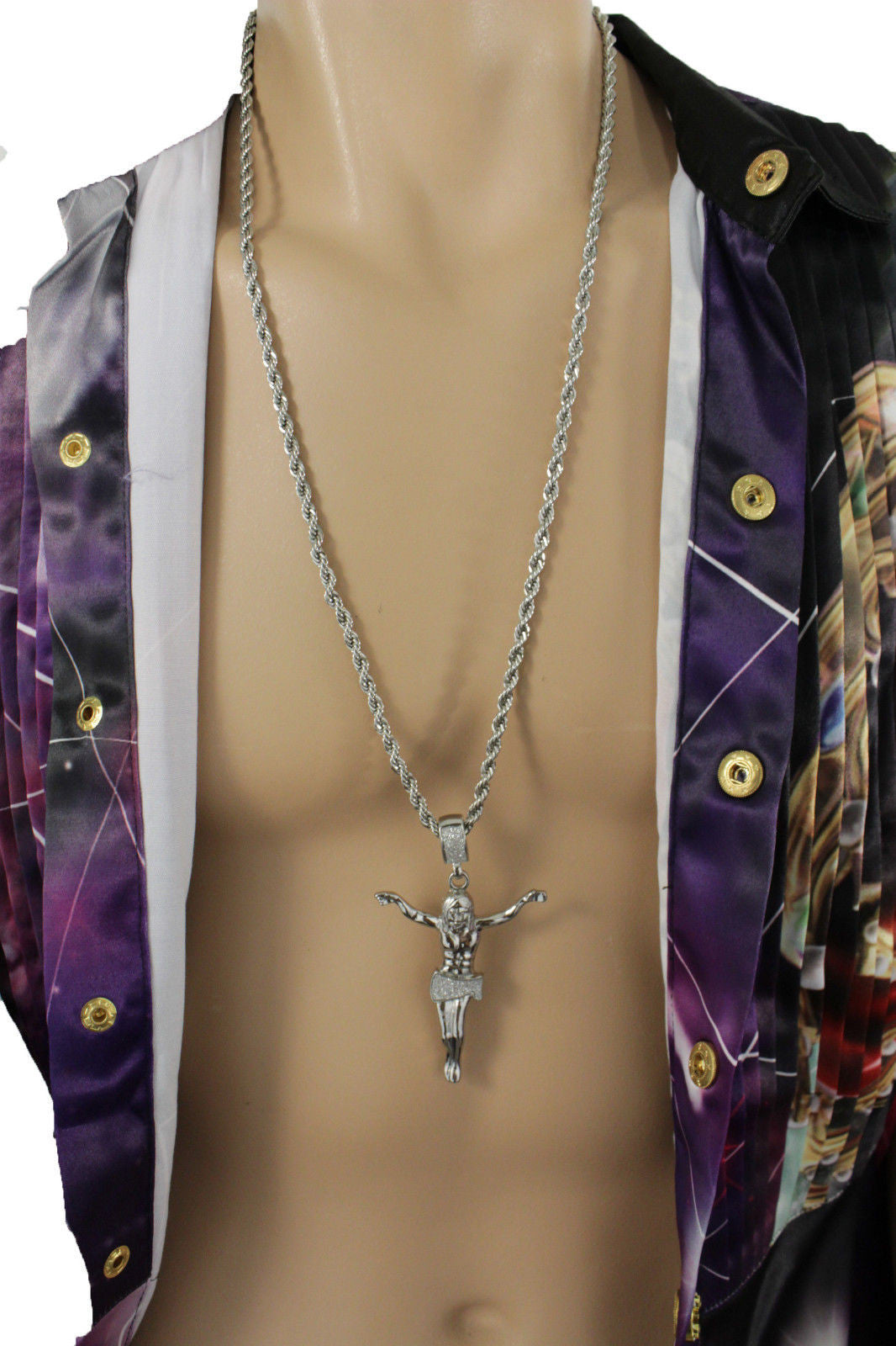 Crucified Jesus Christ Religious Pendant Metal Chain Long Necklace ...