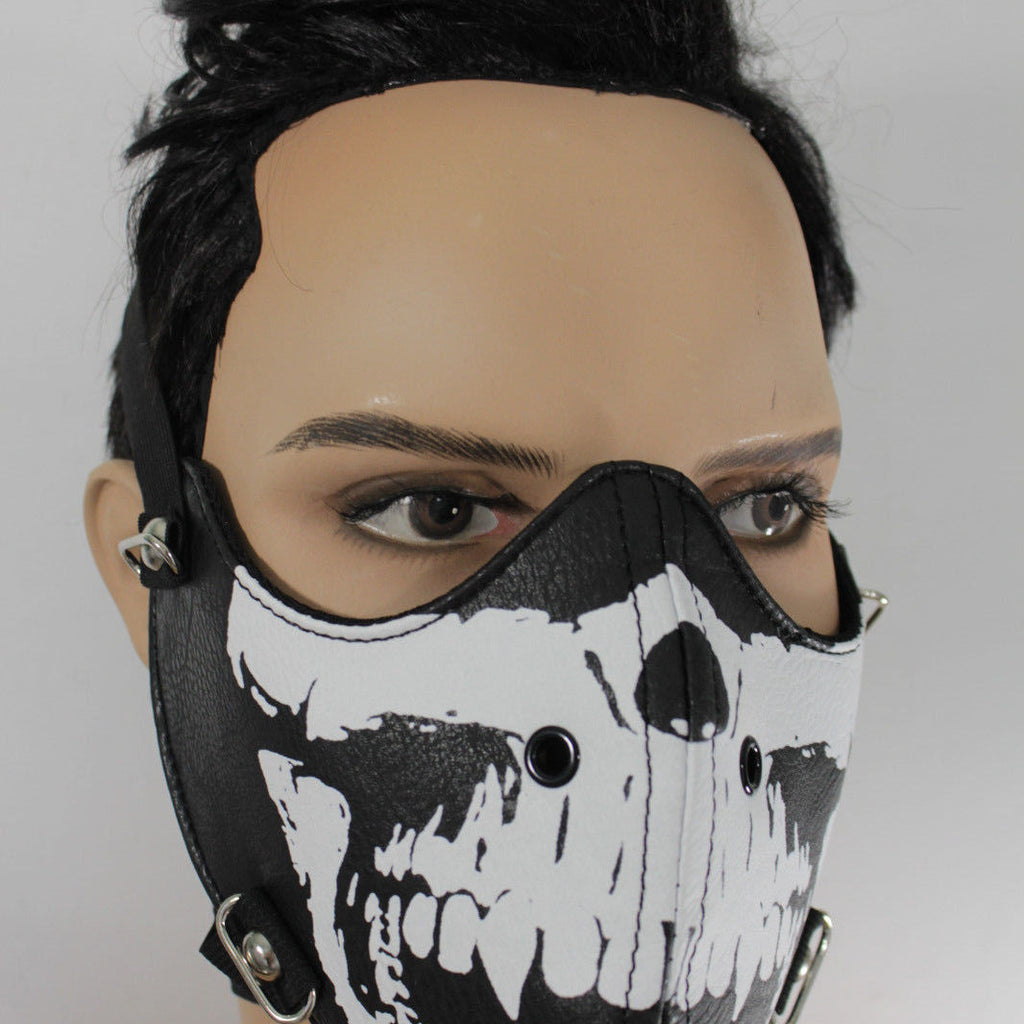 Black White Skull Print Muzzle S&M Rave Goth Face Mask Men Halloween C ...