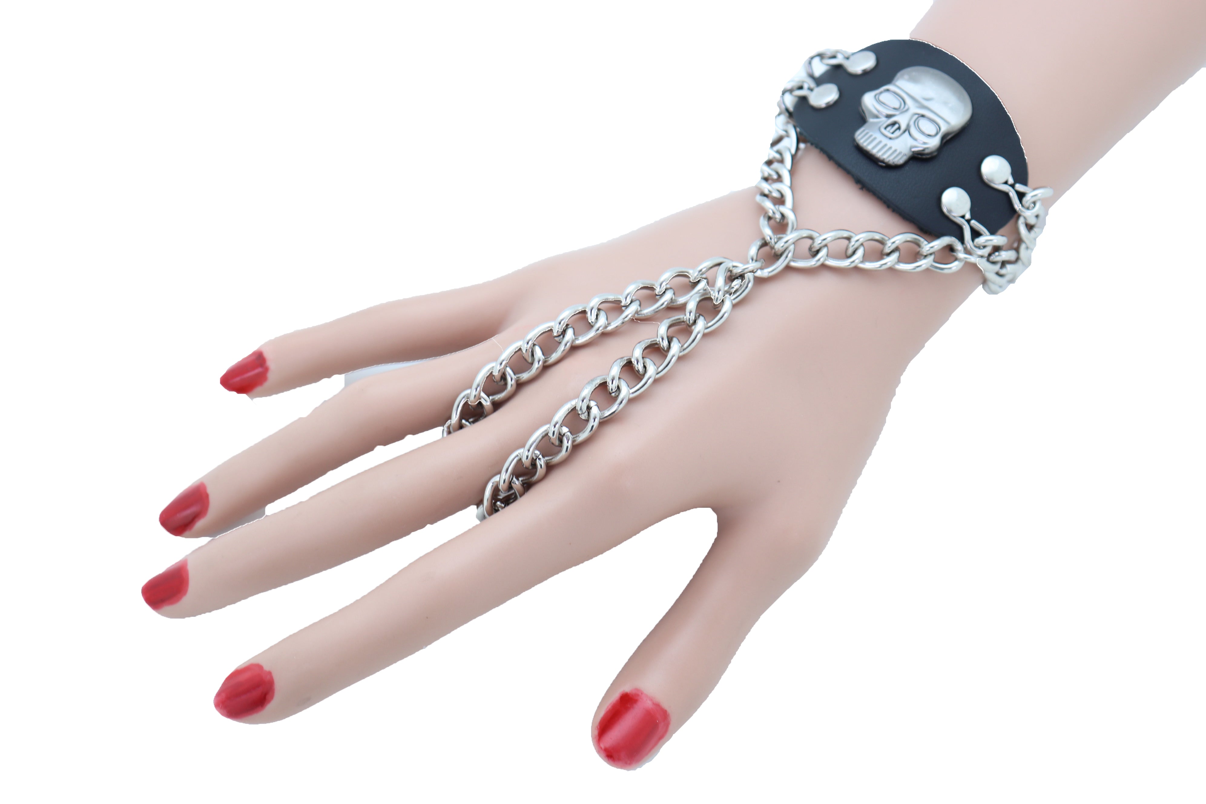 Men Bracelet Silver Metal Hand Chain Skull Charm Biker – alwaystyle4you