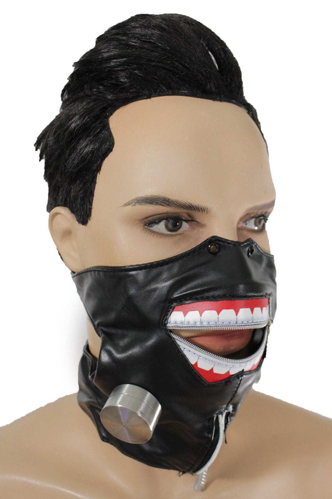 Black Faux Leather Biohazard Zipper Mouth Muzzle S&M Face Mask Hallowe ...