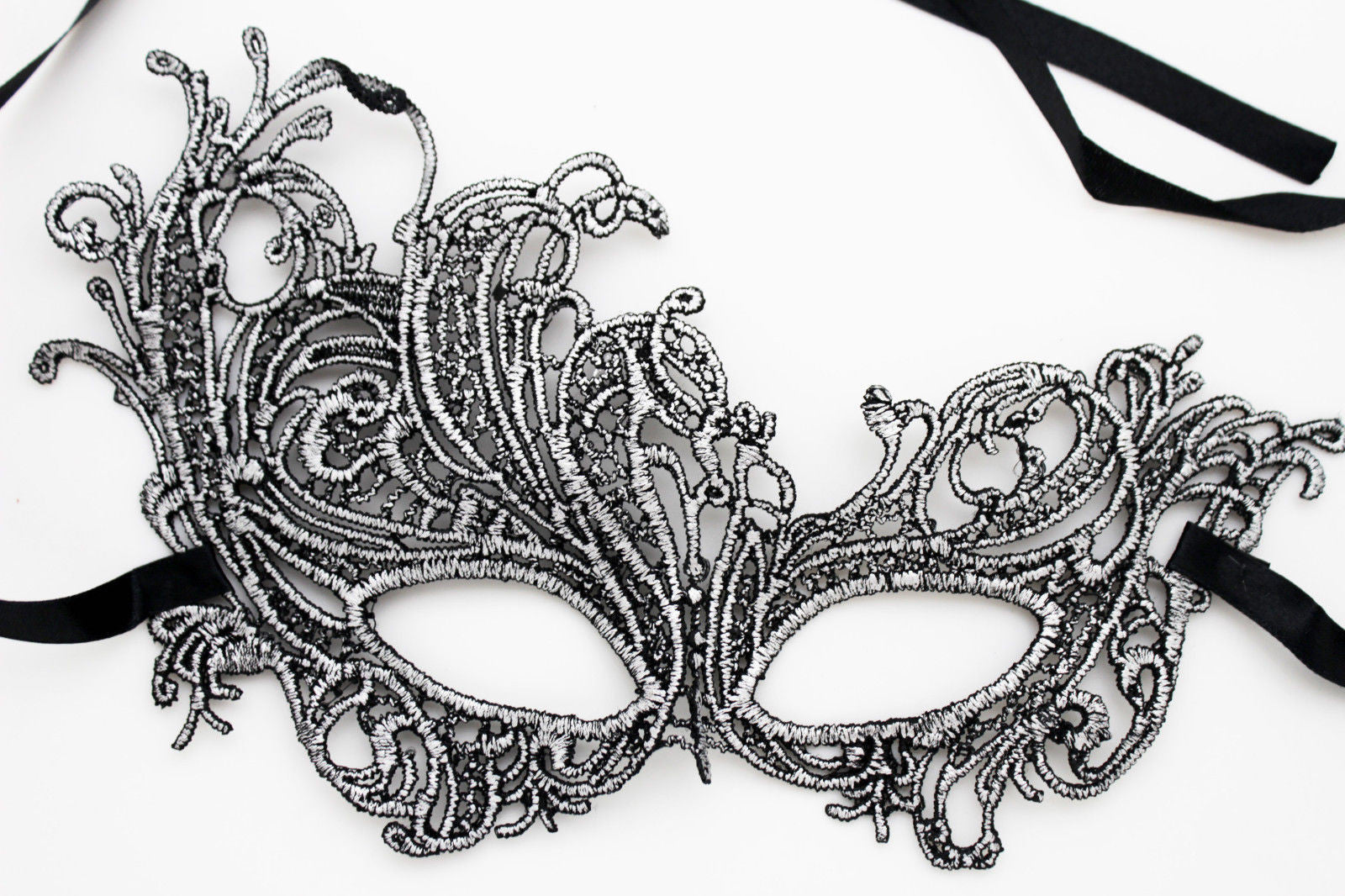 Black Fabric Half Face Eye Costume Flowers Filigree Mask Halloween Wom ...