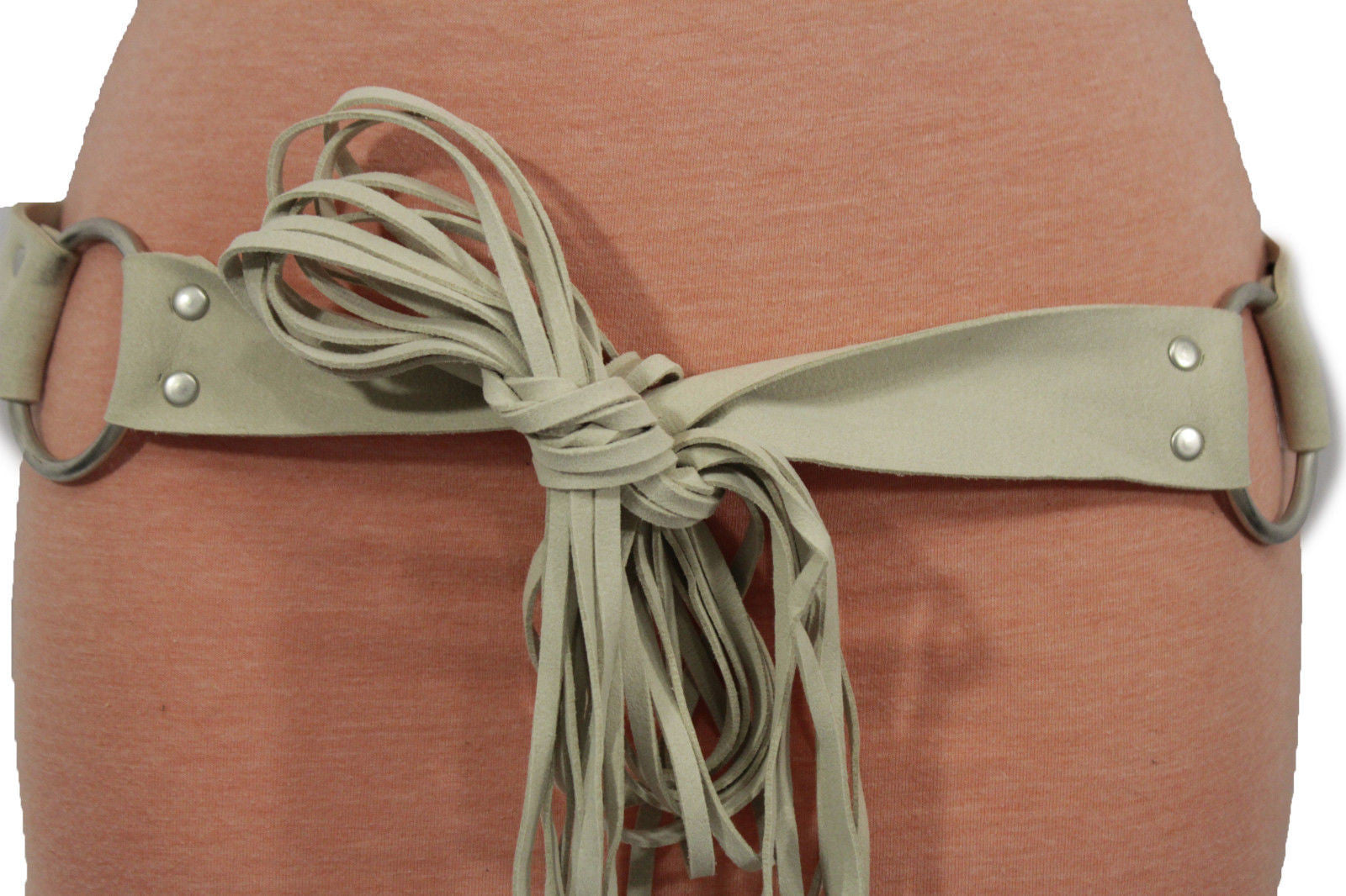 Silver Ethnic Charms Hip High Waist Tie Belt Genuine Suede Leather M L ...