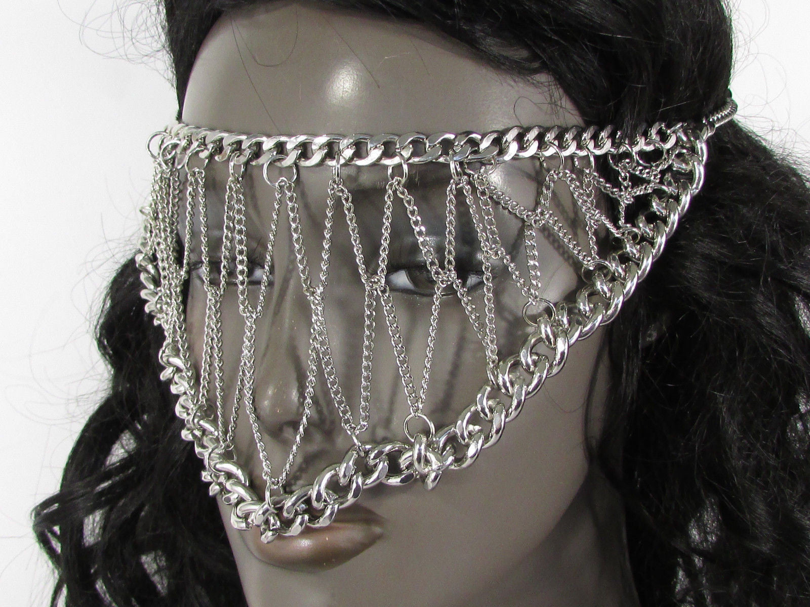 Silver Metal Eye Cover Half Face Elastic Mask Thick Halloween ...