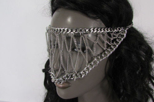 Silver Metal Eye Cover Half Face Elastic Mask Thick Halloween ...
