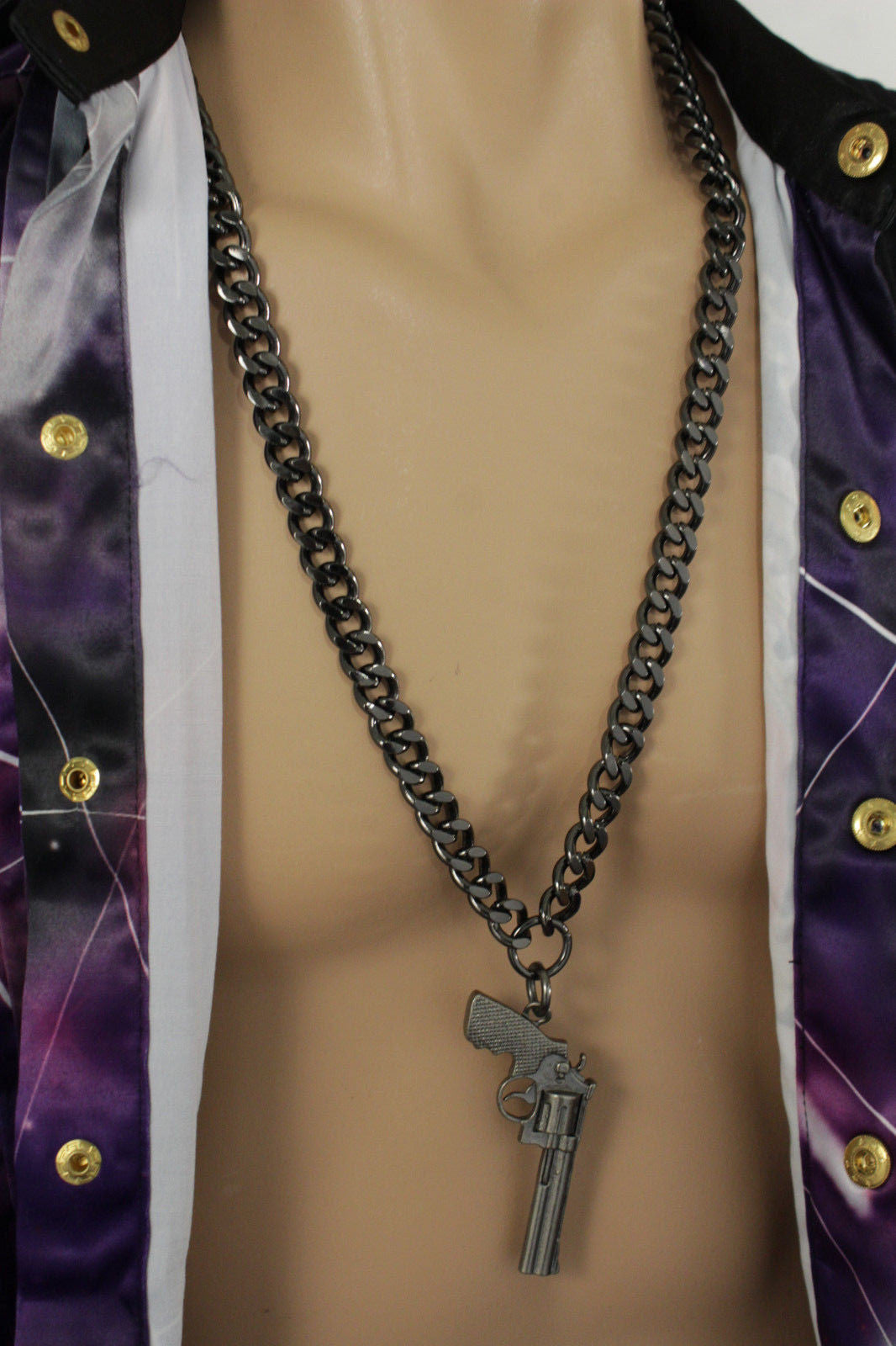 Pewter Metal Chain Weapon Western Pistol Gun Pendant Soldier Long Neck ...