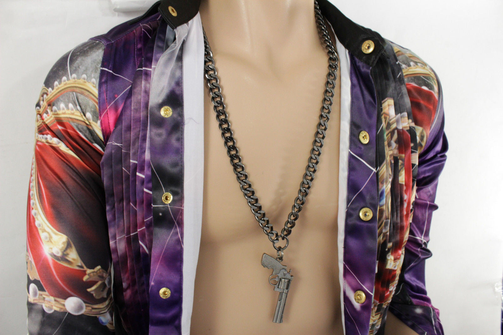 Pewter Metal Chain Weapon Western Pistol Gun Pendant Soldier Long Neck ...