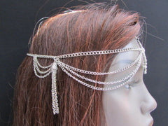 Silver Gold Metal Head Band Forehead Big Square Multi Rhinestones Mult ...