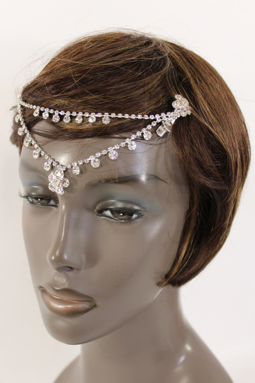 Silver Head Metal Chains Flower Beads Forehead Braids Hair Wedding ...