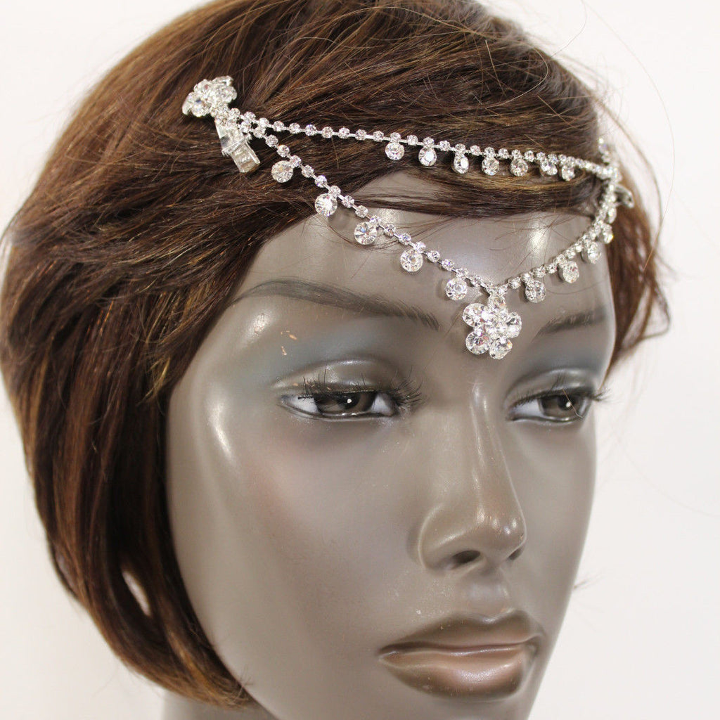 Silver Head Metal Chains Flower Beads Forehead Braids Hair Wedding ...