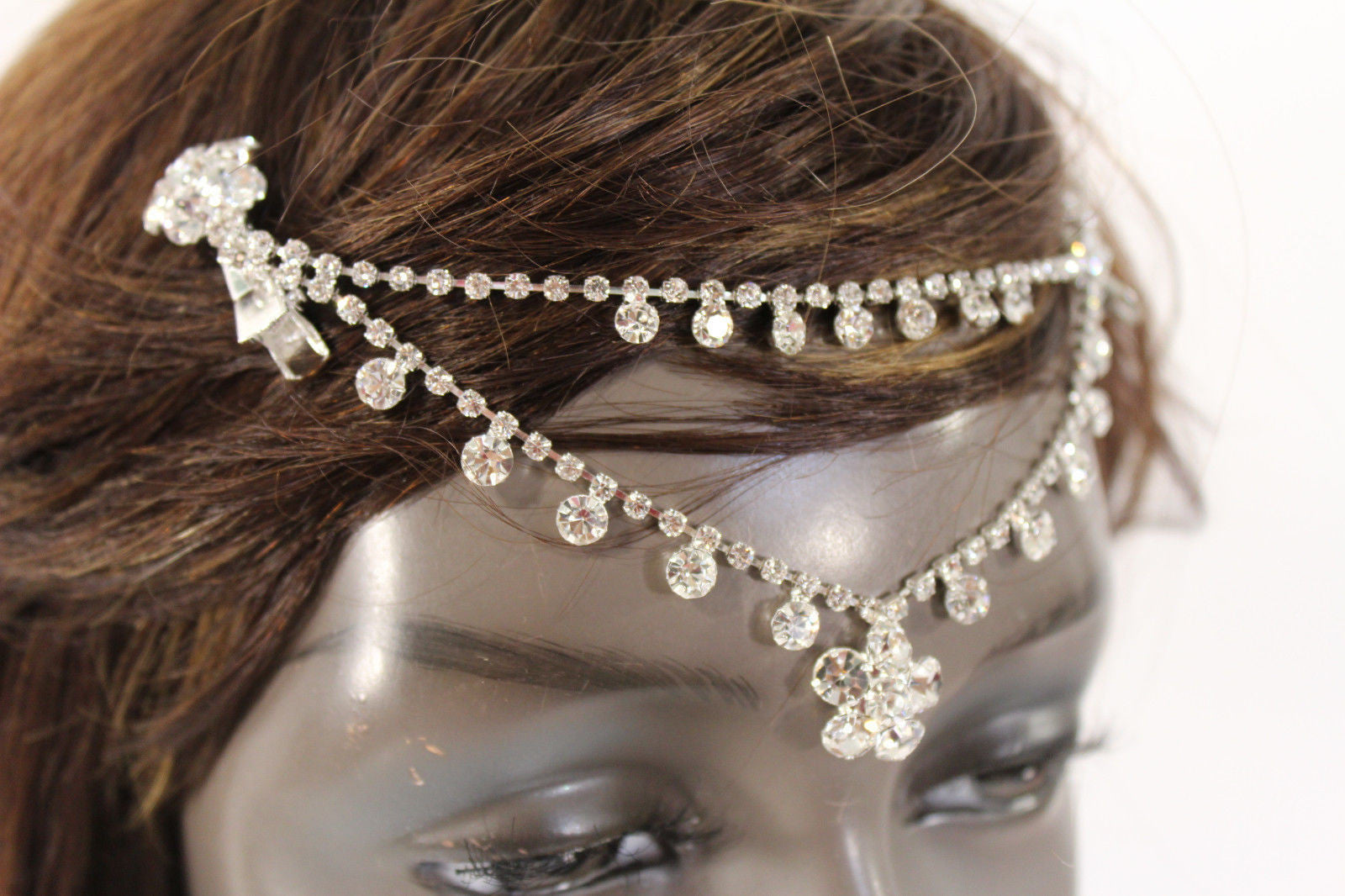 Silver Head Metal Chains Flower Beads Forehead Braids Hair Wedding ...
