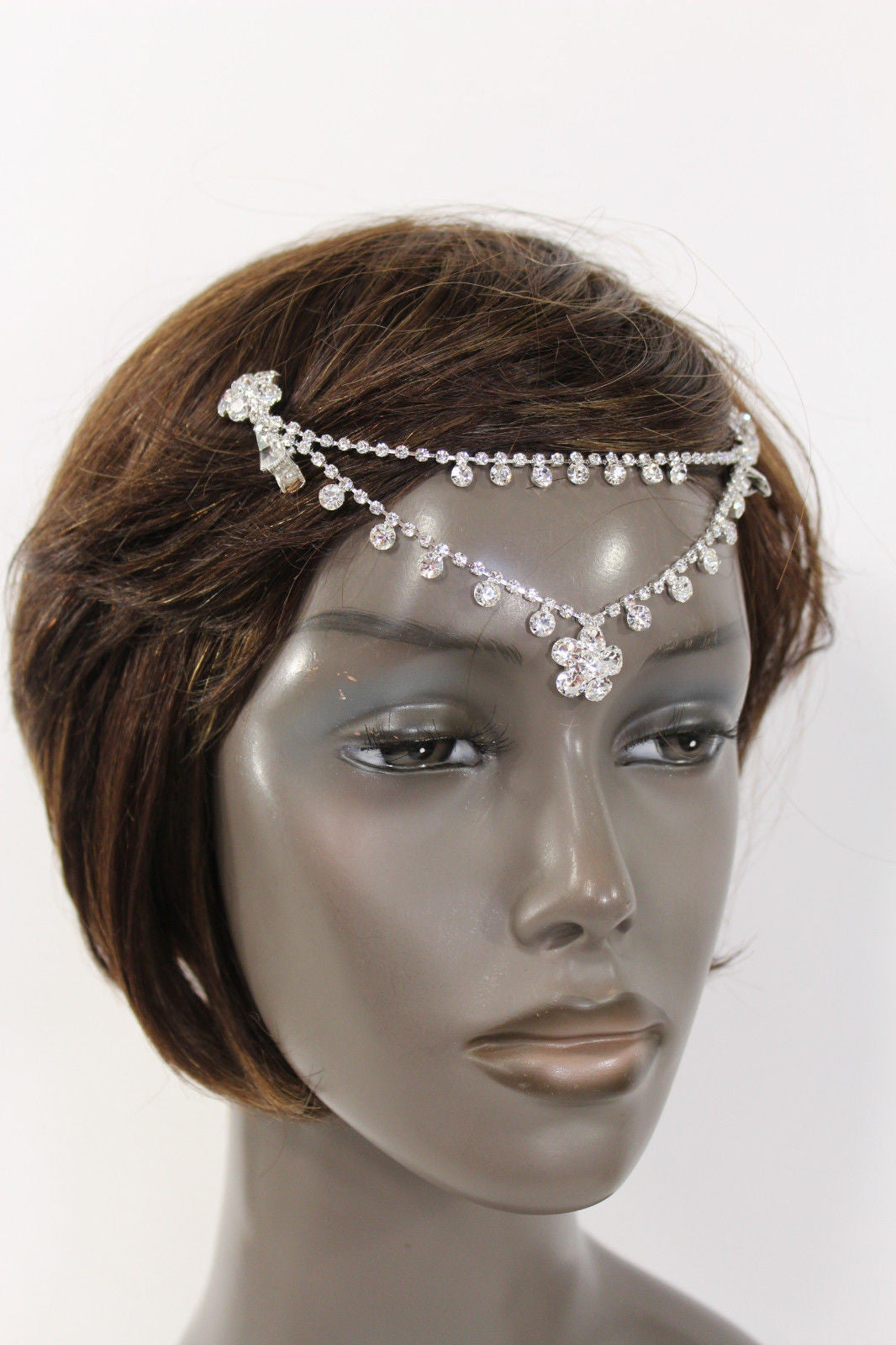 Silver Head Metal Chains Flower Beads Forehead Braids Hair Wedding ...