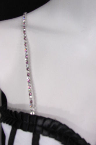 Silver Metal Bra Straps Decorative Lingerie Green Blue Pink Rhinestone ...