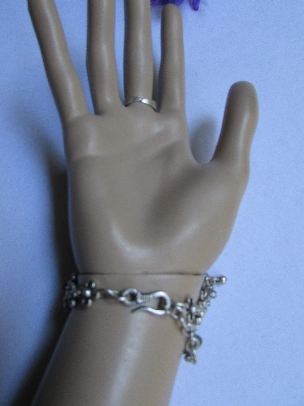 Silver Metal Hand Chain Bracelet Multi Small Balls Mini Flowers ...
