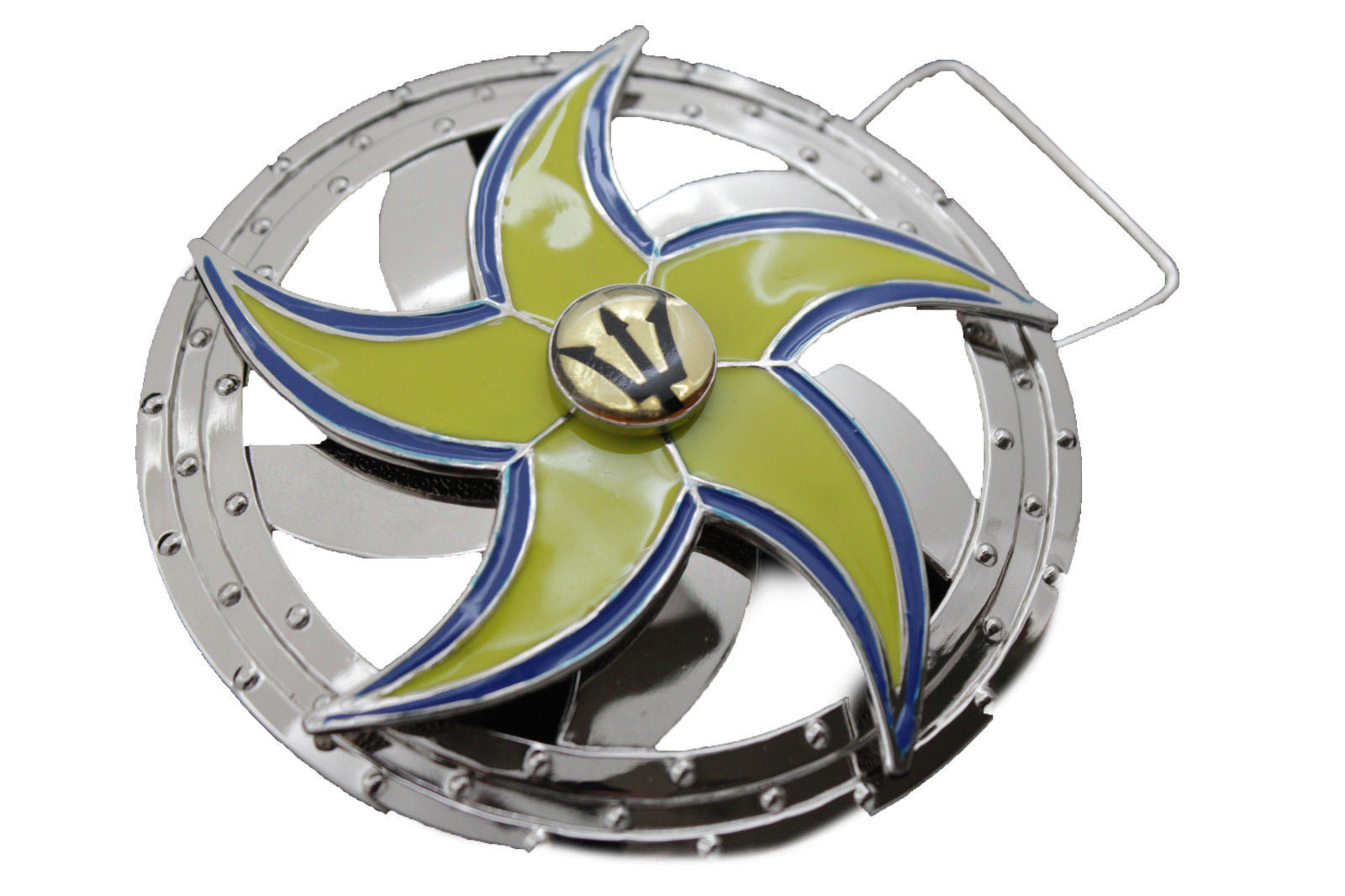 Silver Metal Round Shape Spinning Arrow Star Poseidon God Belt Buckle ...