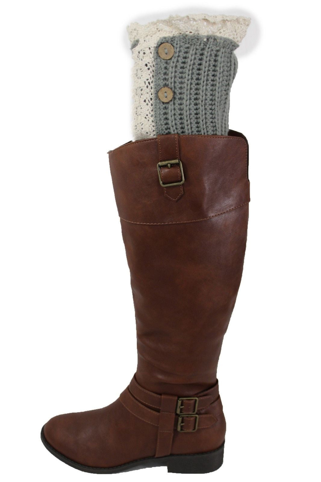 Red Blue Gray Pair Boots Cover Toppers Slip On Booties Knit Crochet Ac ...