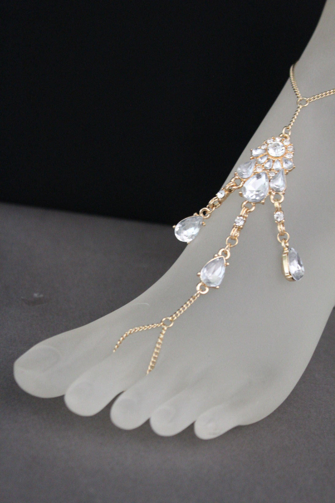Gold Metal Chains Anklet Ethnic Bling Charm Foot Bracelet Clear Stones ...
