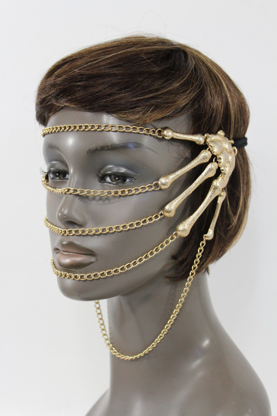 Gold Metal Head Chain Elastic Cover Face Mask Gold Skeleton Hand ...