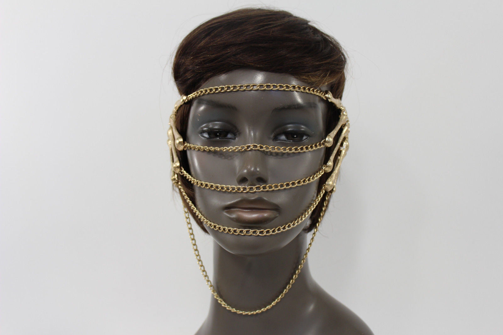 Gold Metal Head Chain Elastic Cover Face Mask Gold Skeleton Hand ...