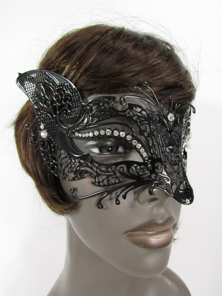Black Metal Fox Face Multi Rhinestones Back Tie Women Halloween Carniv ...