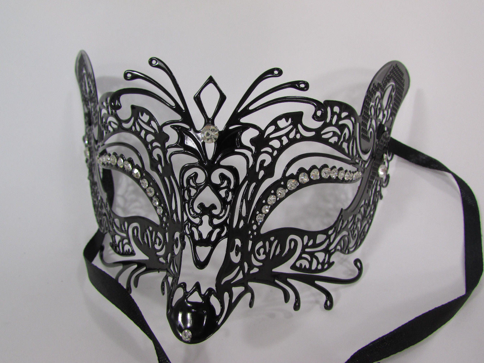 Black Metal Fox Face Multi Rhinestones Back Tie Women Halloween Carniv ...